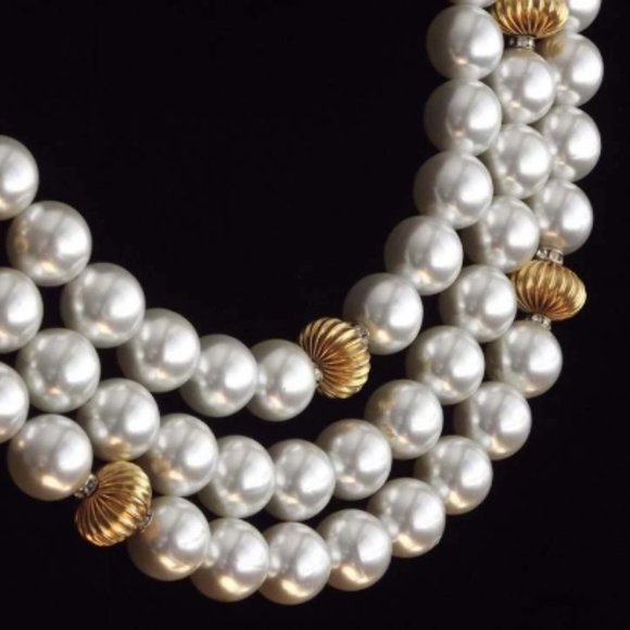 Jewelry | Vintage 8s Large Faux Pearl 3 Strand Necklace | Poshmark
